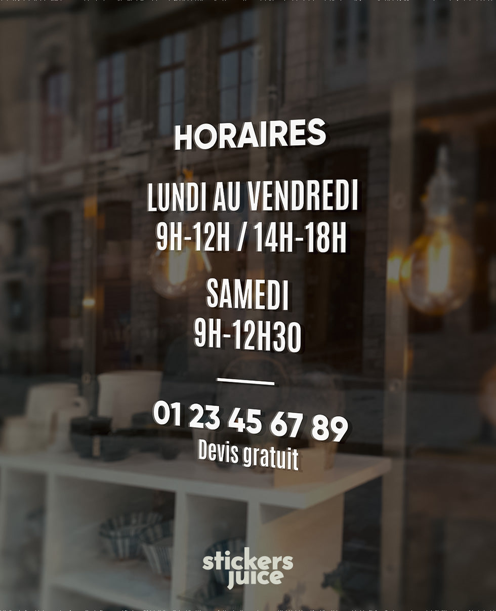 Autocollant vitrine horaires personnalisés – Stickersjuice