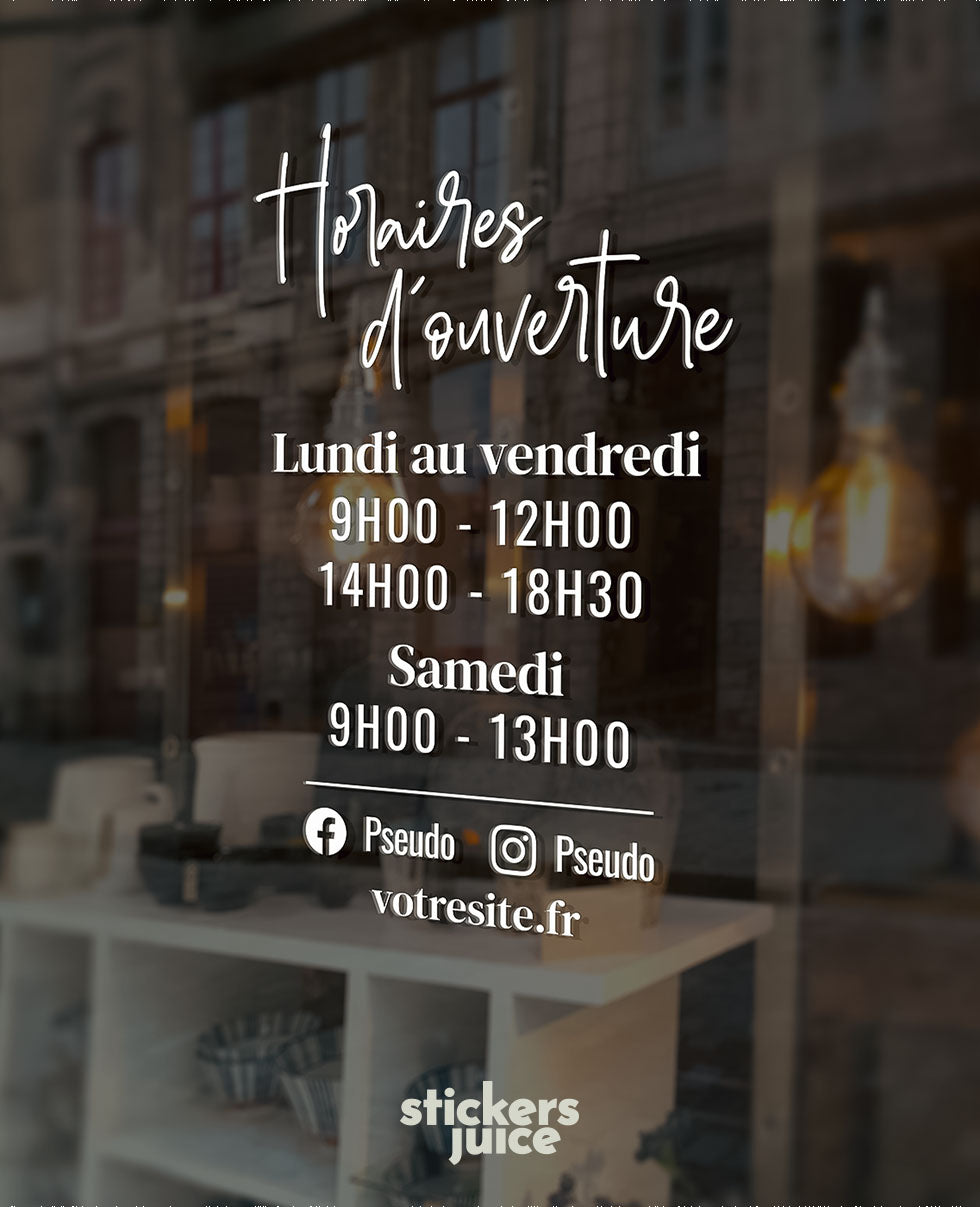 Stickers vitrine magasin professionnel | Stickers logo horaires QRC ...